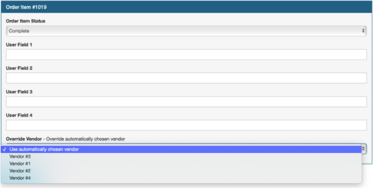 Processing orders, partial orders and overriding pre-selected vendors